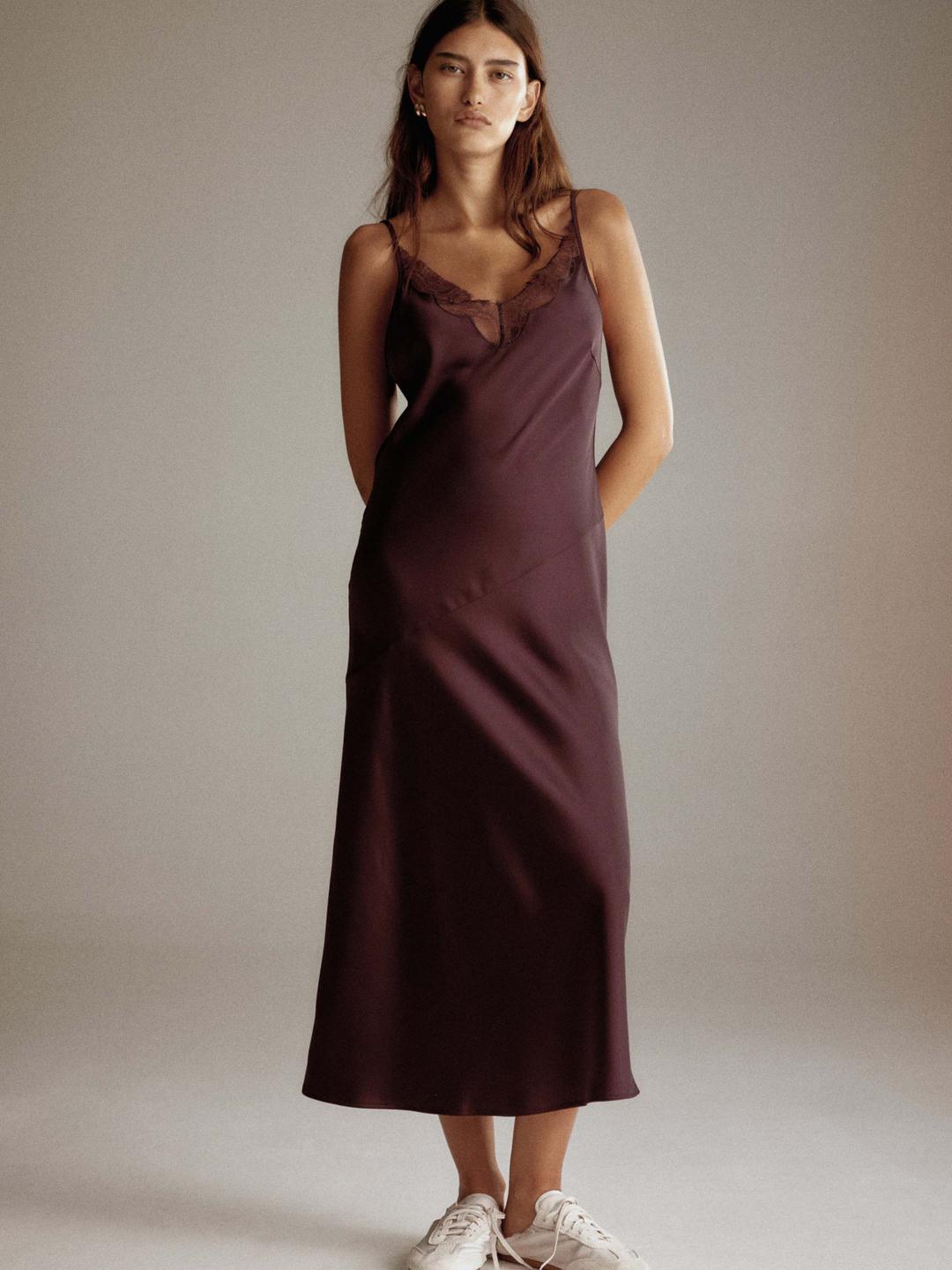 Buy H&M Lace Trimmed Satin Dress - Dresses for Women 37631502 | Myntra