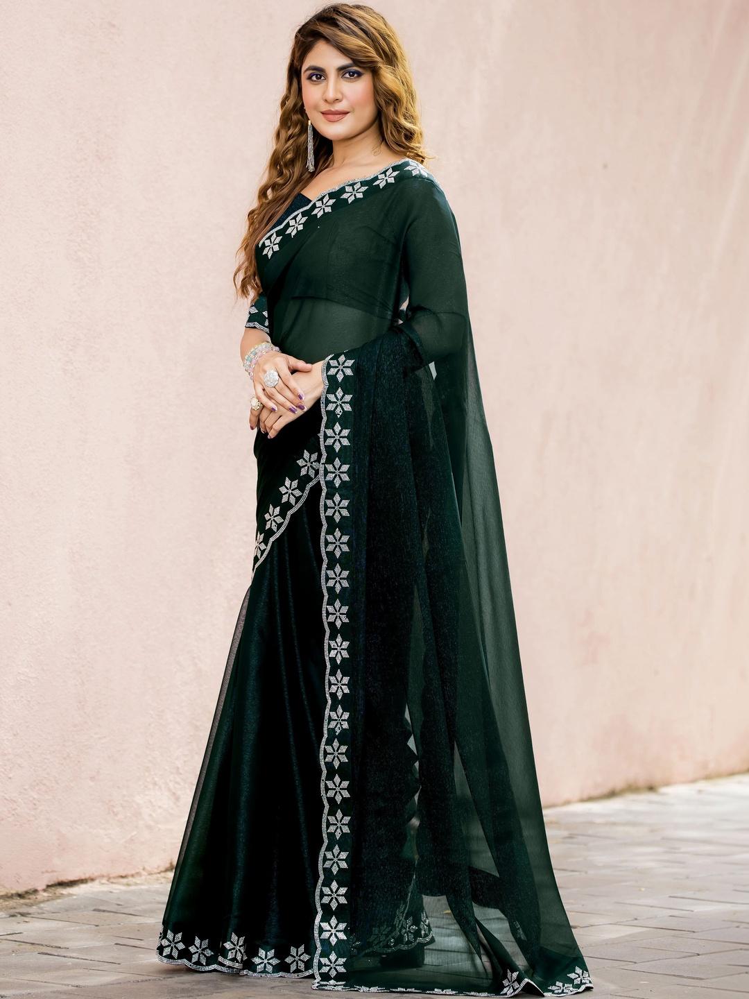 Buy Vibhagyaa Ethnic Motifs Embroidered Poly Georgette Designer Saree ...