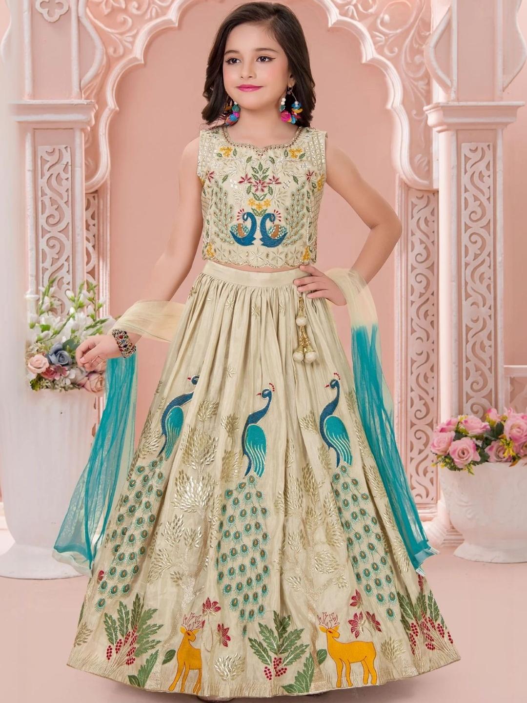 Buy Sangria Girls Embroidered Round Neck High Low Lehenga Choli ...