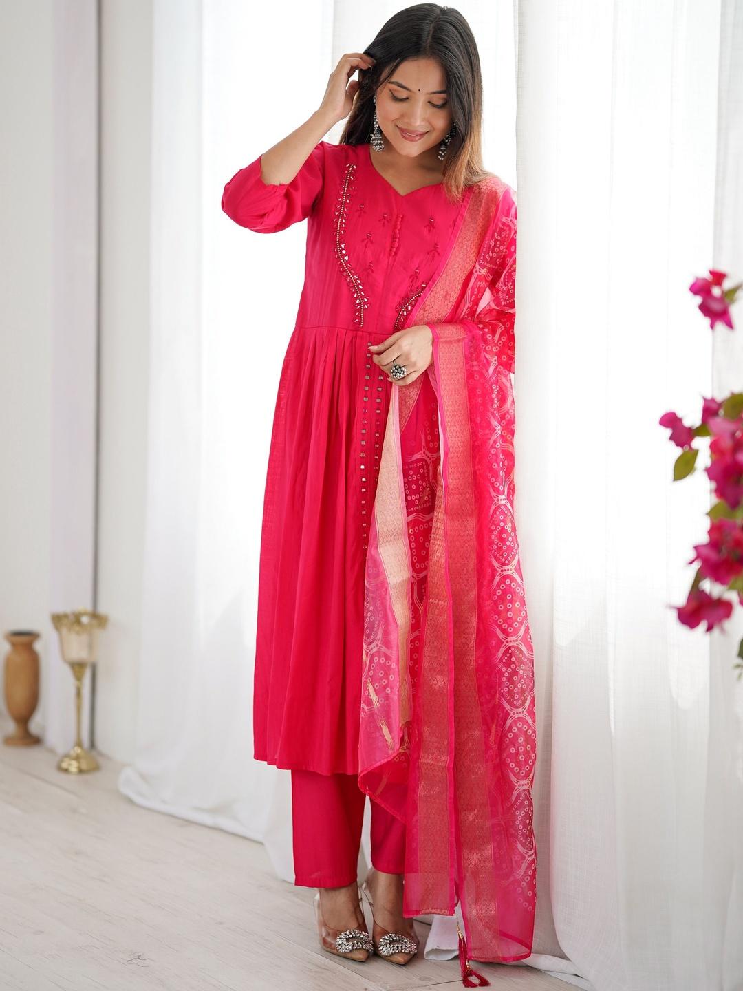 Buy KALINI Women Ethnic Motifs Embroidered Mirror Work Kurta With ...