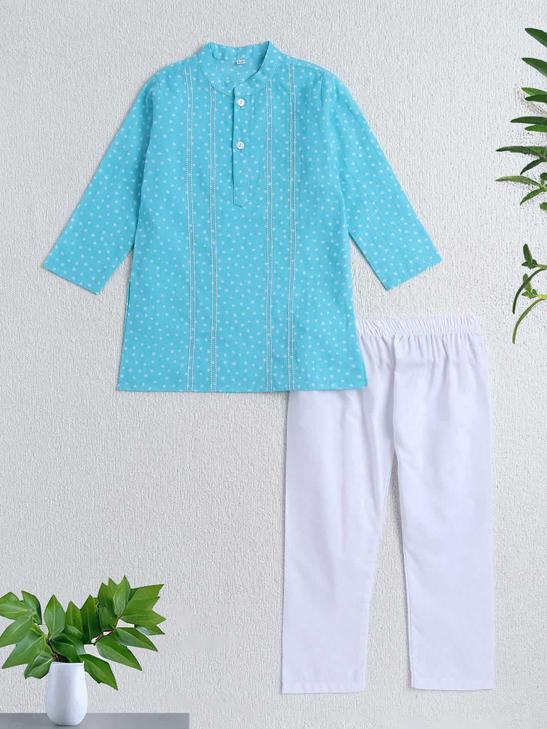 Buy The Magic Wand Boys Floral Printed Regular Pure Cotton Kurta With ...