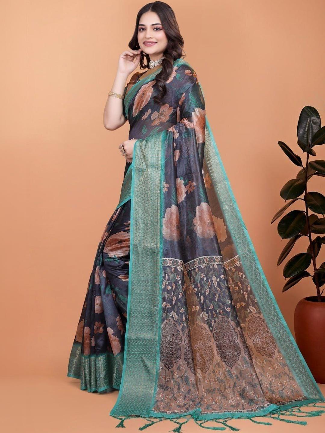 Buy ZARA STAR Floral Silk Blend Mysore Silk Saree - Sarees for Women ...