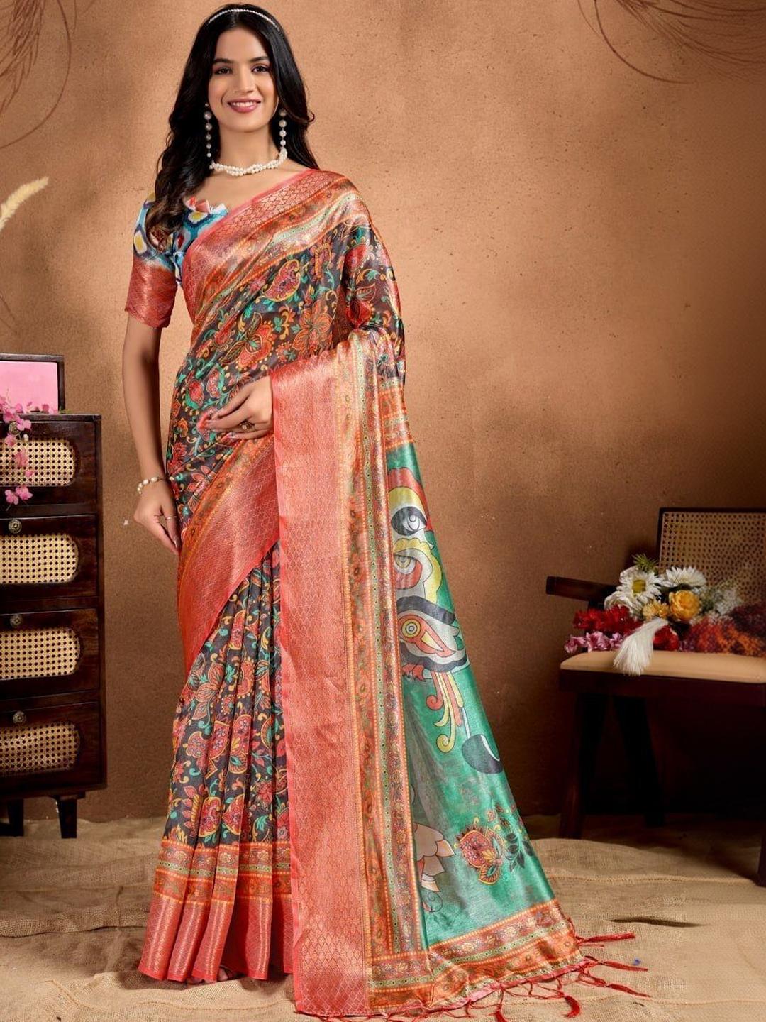 Buy ZARA STAR Ethnic Motifs Silk Blend Designer Saree - Sarees for ...