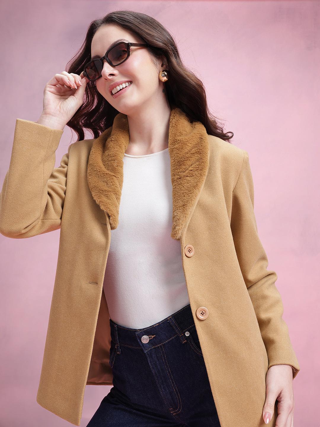 Buy DressBerry Short Coat With Detachable Faux Fur Collar - Coats for ...