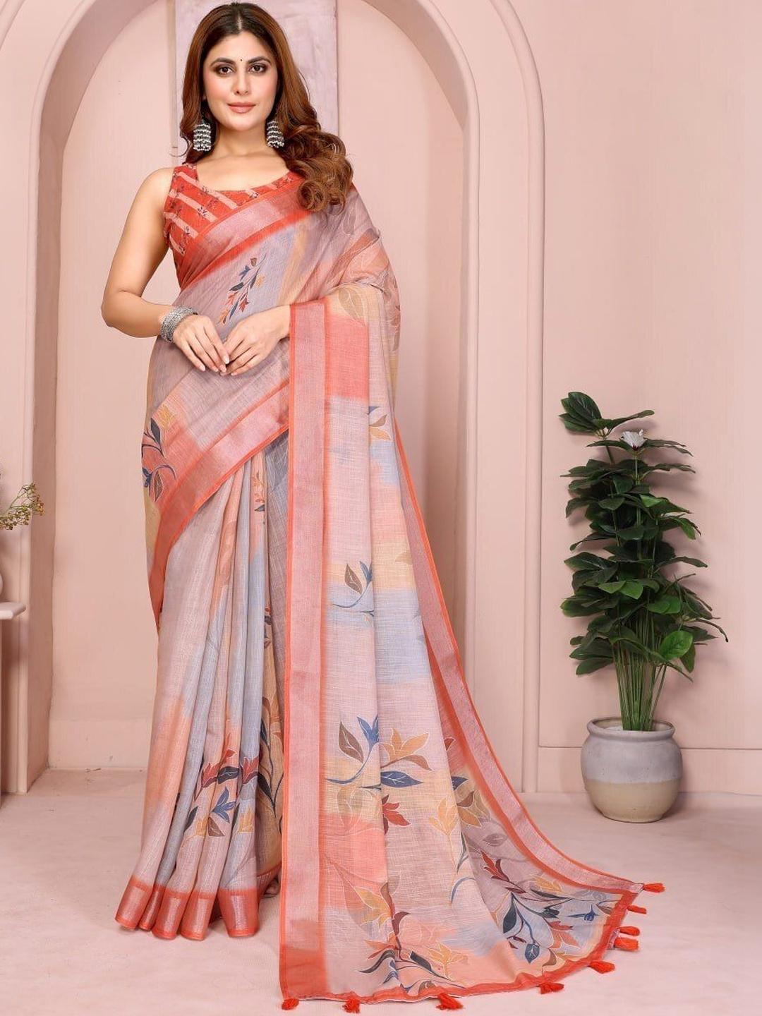 Buy ZARA STAR Floral Linen Blend Saree - Sarees for Women 37759407 | Myntra