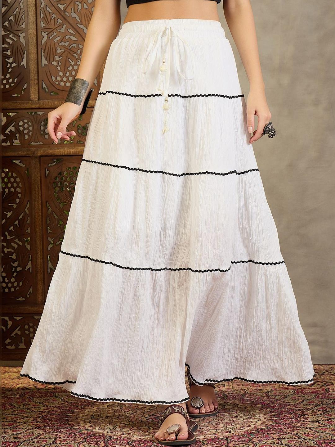 Buy VANSIRI Women Maxi Casual Striped Tiered Skirt - Skirts for Women ...
