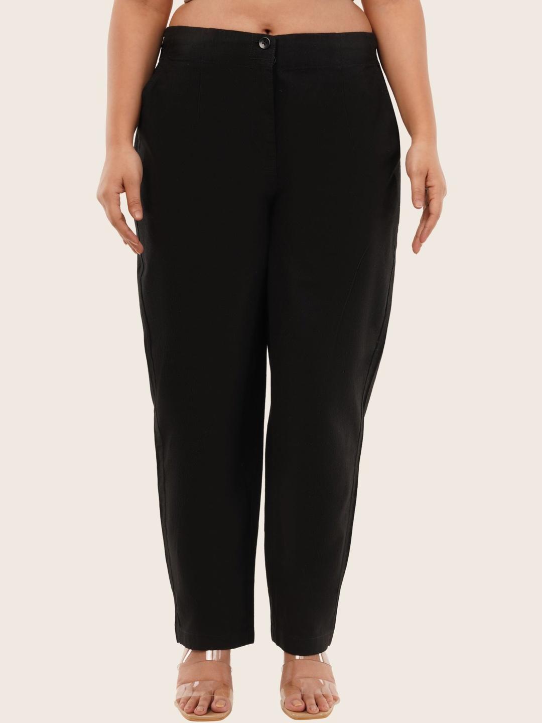 Buy GlamZei Women Black Solid Cotton Linen Straight Fit Easy Wash ...