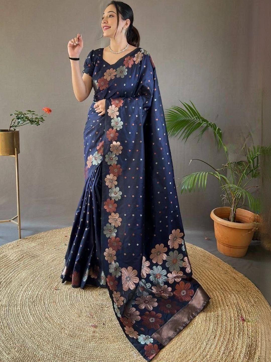 Buy Rajni Rayon Floral Embroidered Silk Blend Handloom Saree - Sarees ...