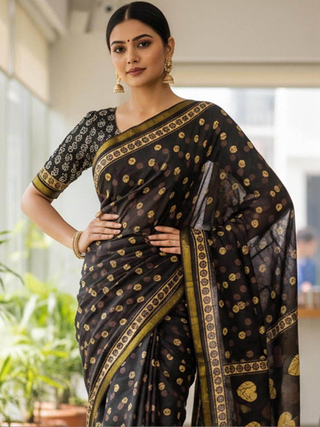 Buy GEN Z TRENDS Ethnic Motifs Pure Cotton Handloom Saree - Sarees for ...