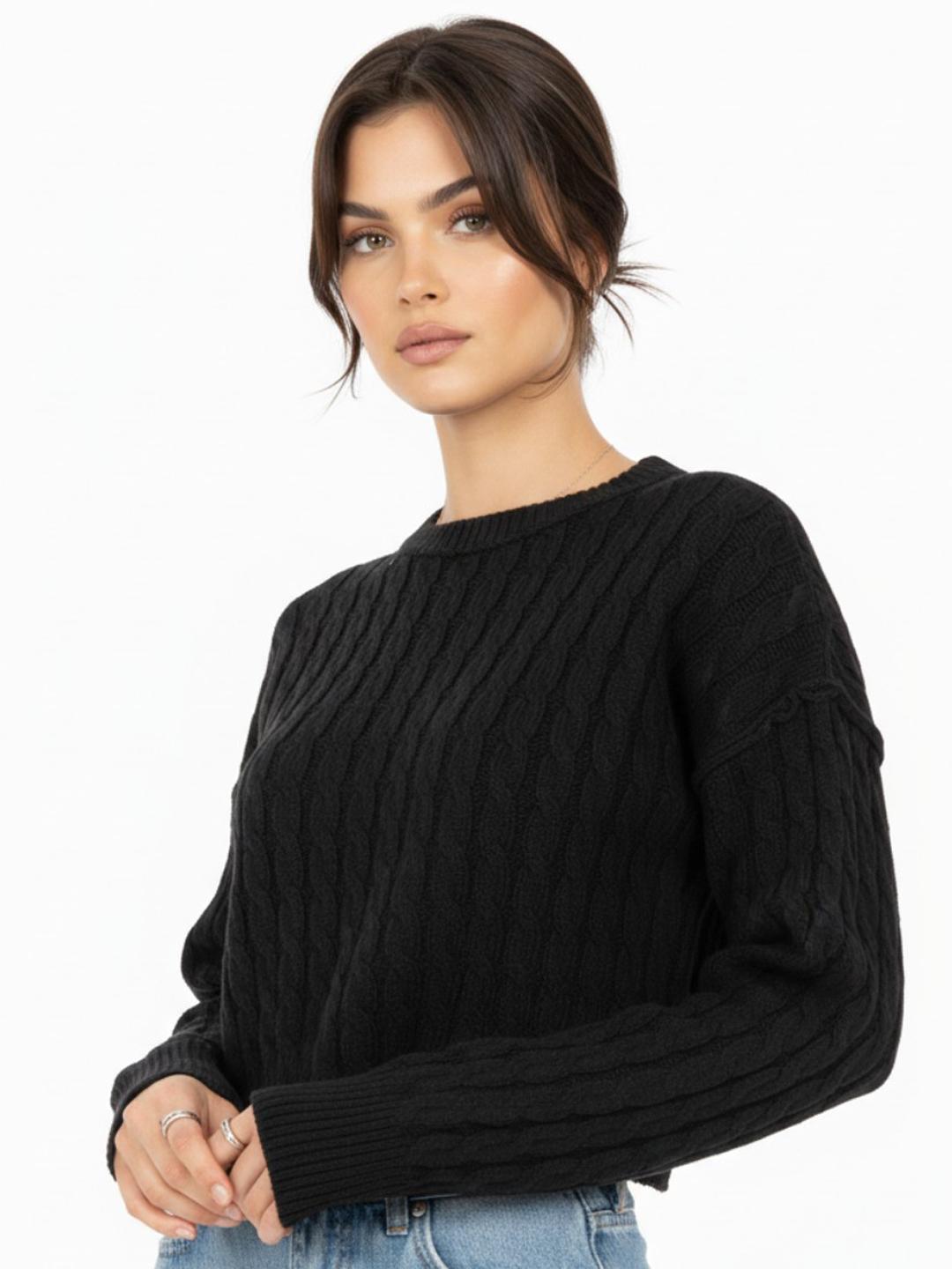 Buy Glitchez Round Neck Cable Knit Self Design Pullover - Sweaters for ...