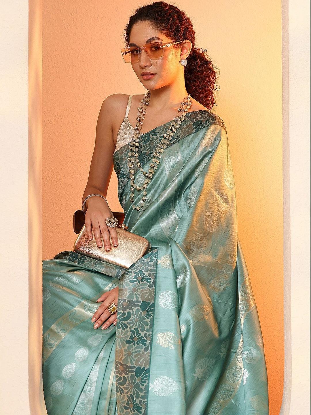 Buy Libas Woven Design Zari Silk Blend Heavy Work Saree - Sarees for ...