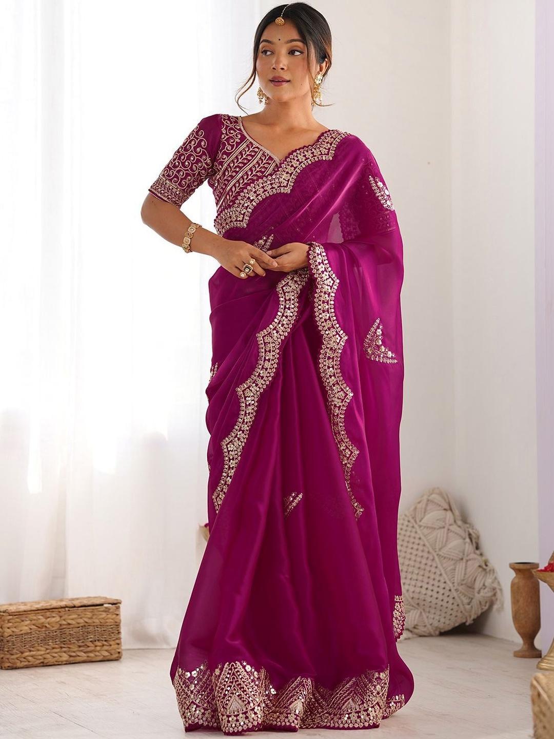 Buy GEN Z TRENDS Embellished Zari Organza Heavy Work Saree - Sarees for ...