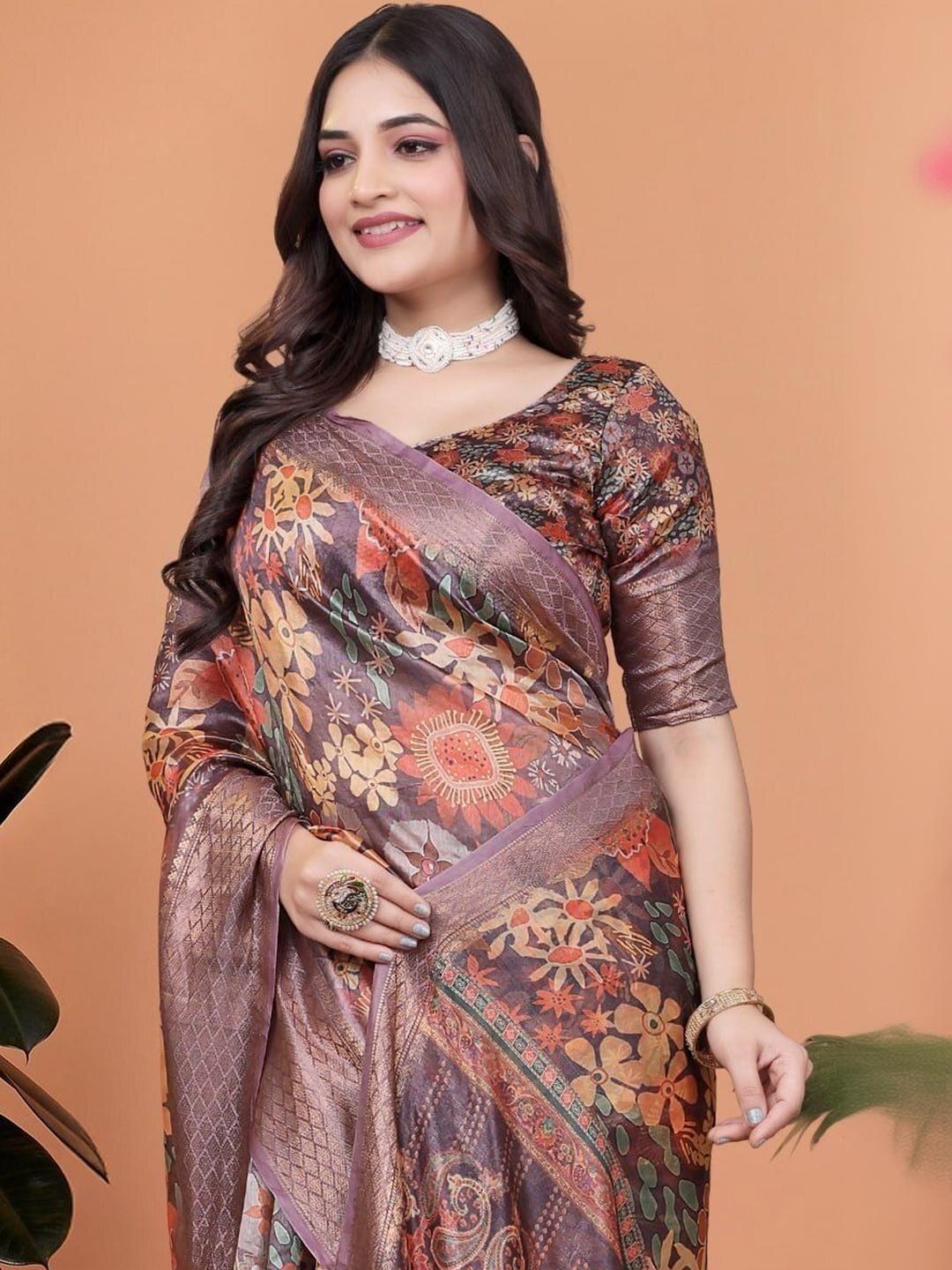Buy ShreeRaj Enterprise Floral Silk Blend Saree - Sarees for Women ...