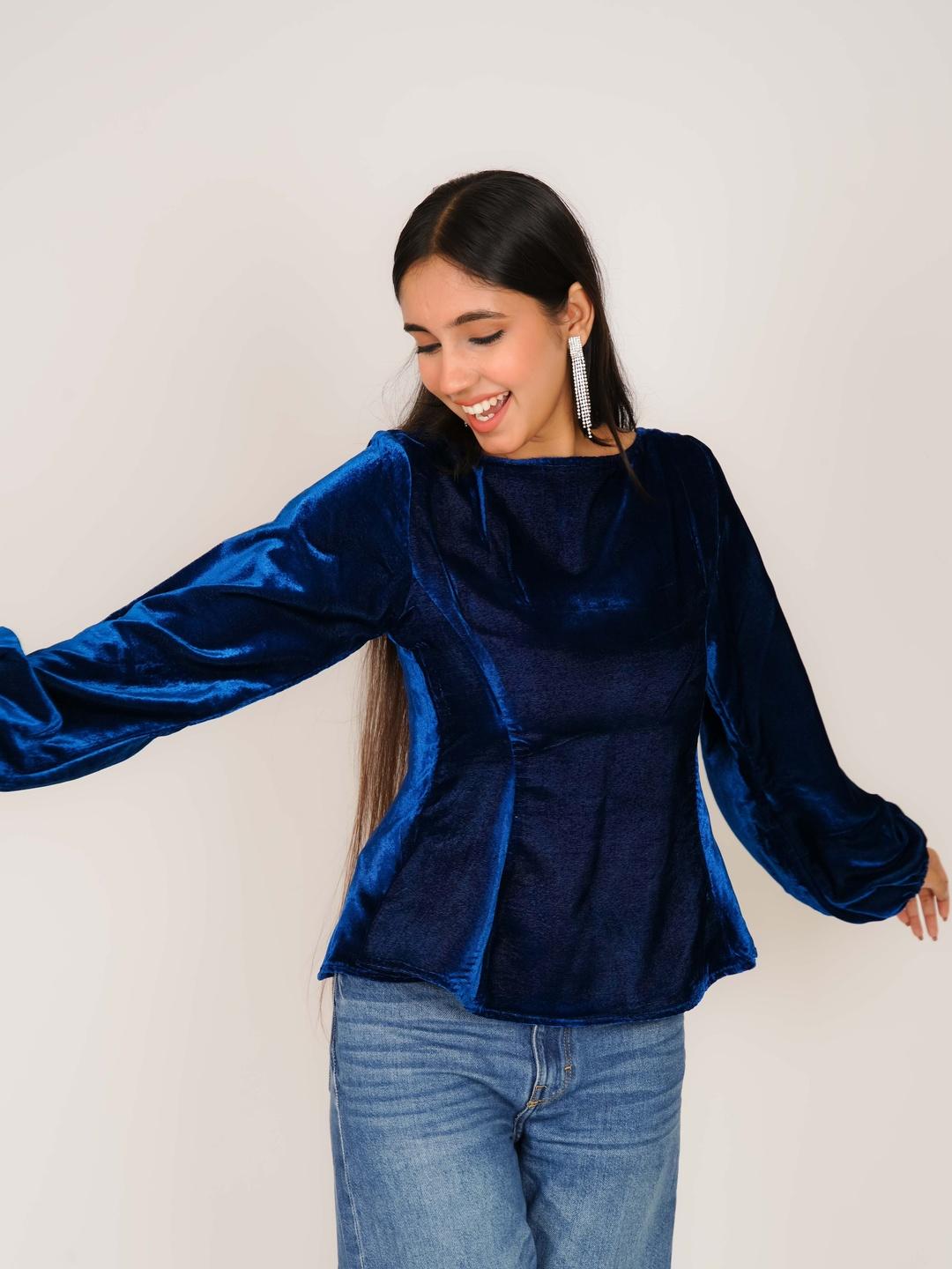 Buy MONOMEE Puff Sleeve Velvet Top - Tops for Women 37828432 | Myntra