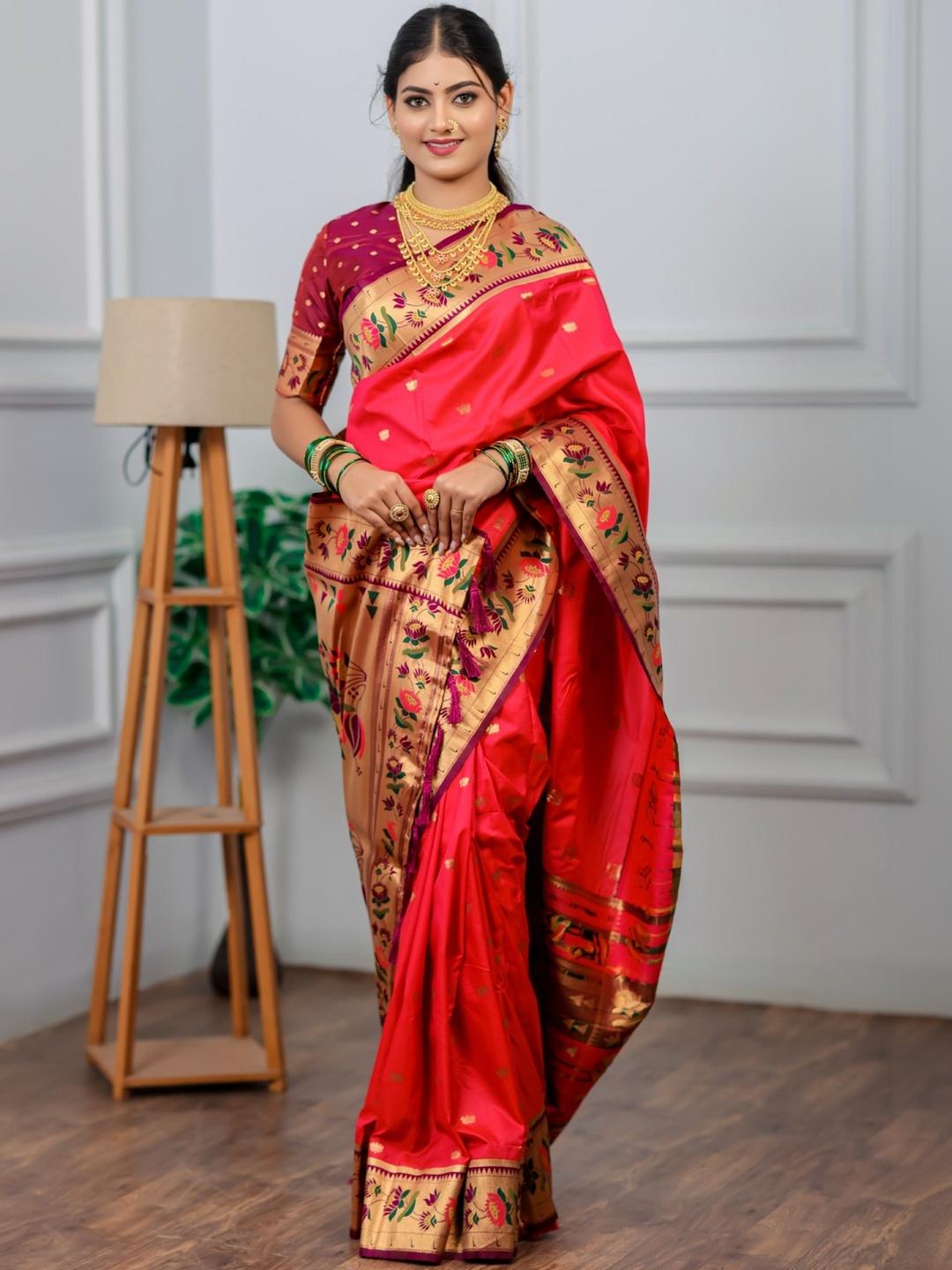 Buy Mitera Floral Zari Silk Blend Paithani Saree - Sarees for Women ...