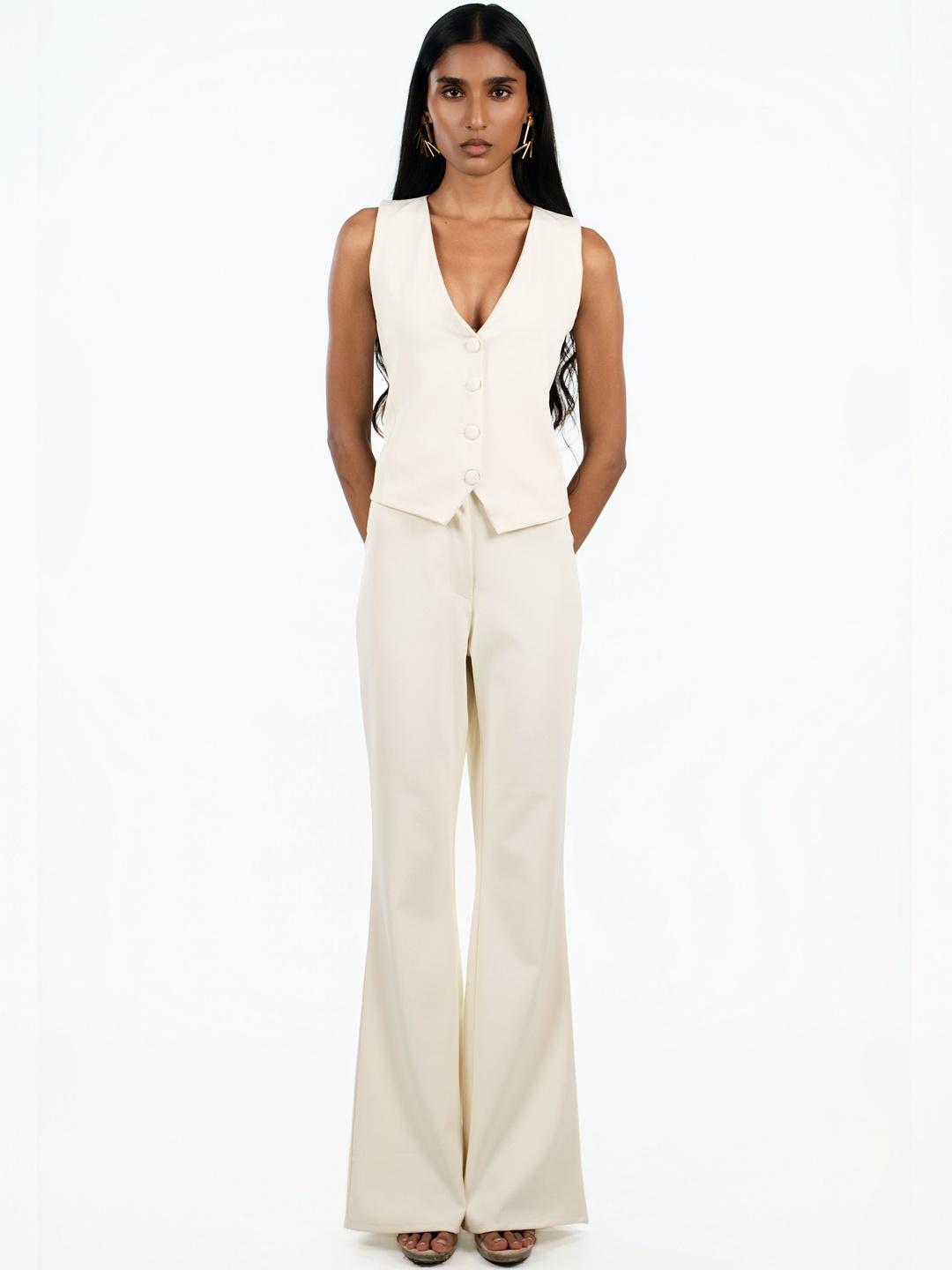 Buy COLOR CAPITAL Women Tailored Flared High Rise Zip Trousers ...