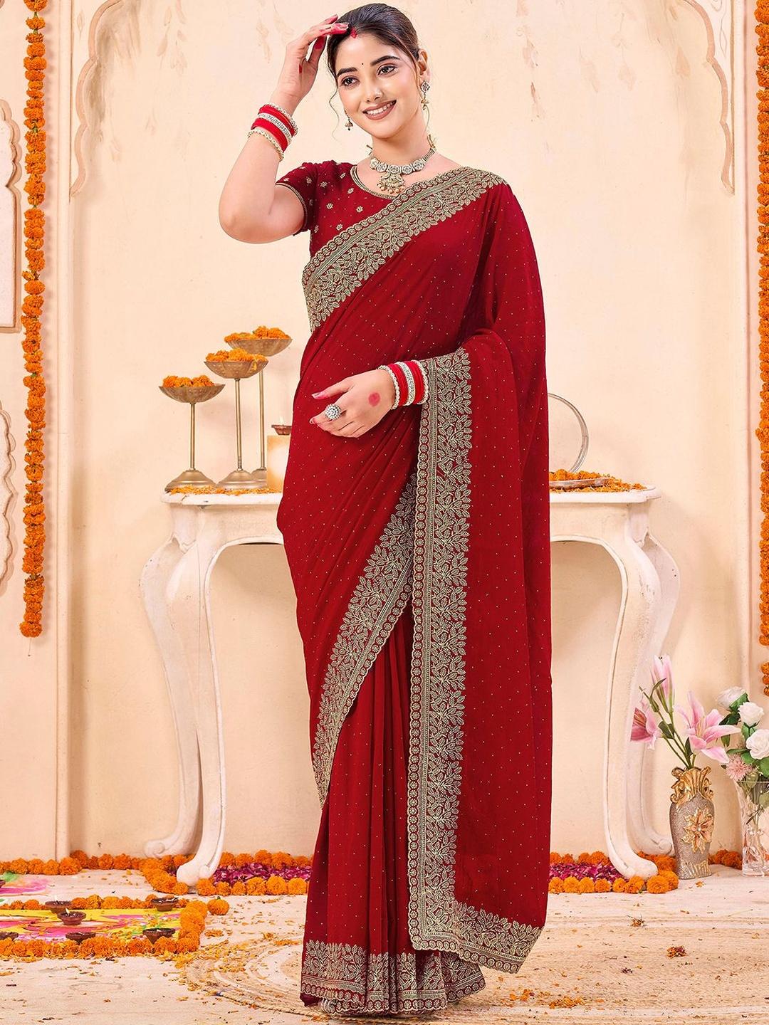 Buy Satrani Embellished Embroidered Art Silk Heavy Work Saree - Sarees ...