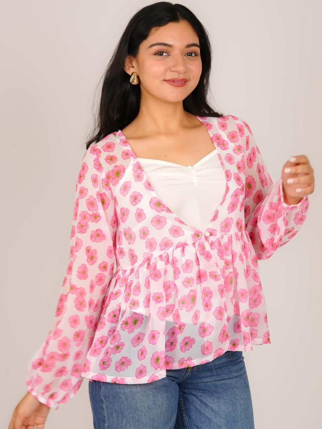 Buy MONOMEE Floral Print Georgette Top - Tops for Women 37828431 | Myntra