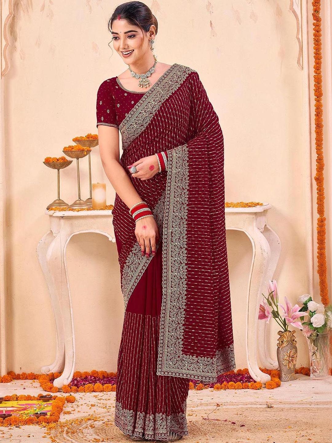 Buy Satrani Ethnic Motifs Zari Art Silk Heavy Work Saree - Sarees for ...