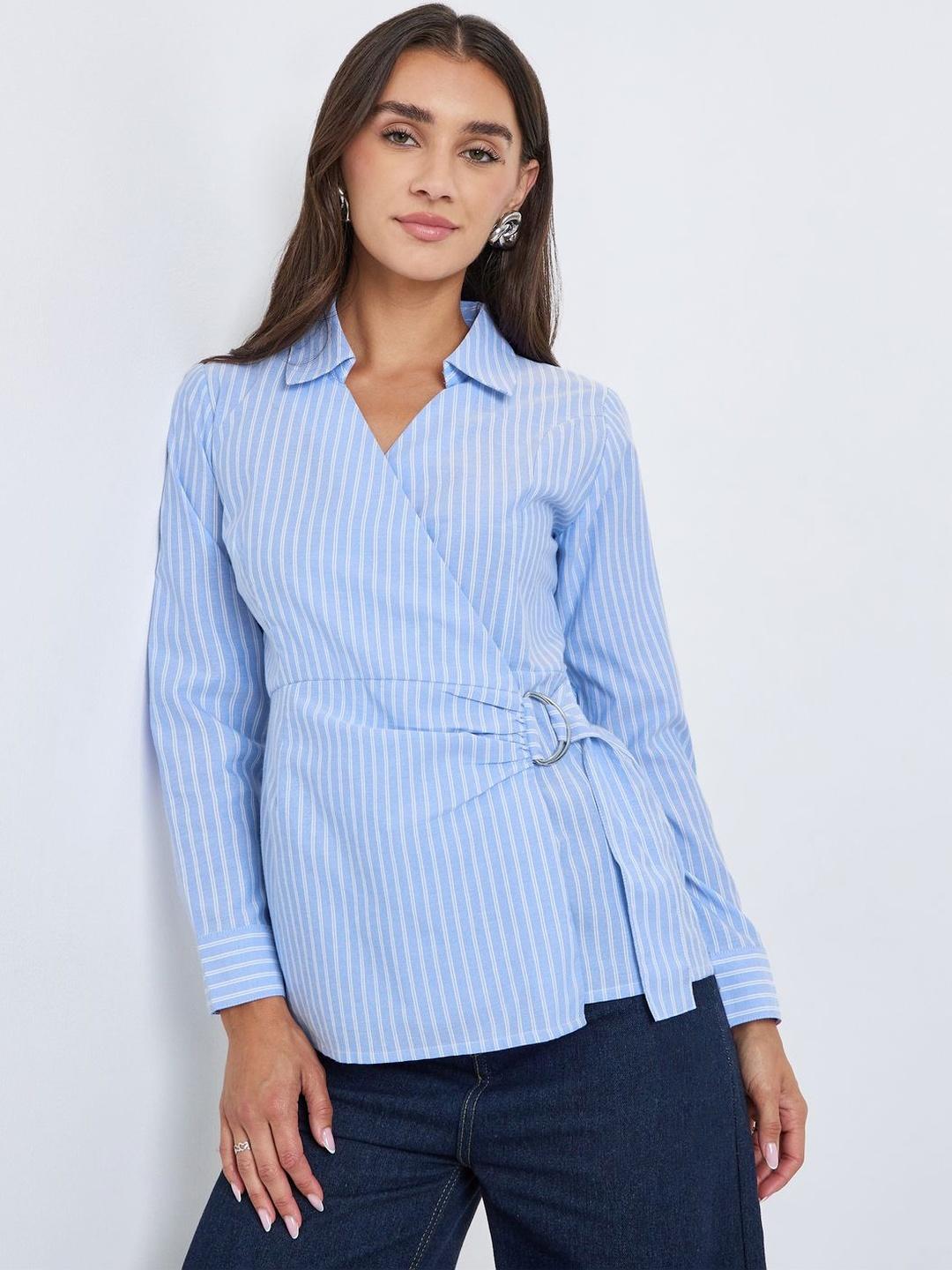 Buy Styli Regular Fit Long Sleeves Striped Wrap Shirt - Shirts for ...