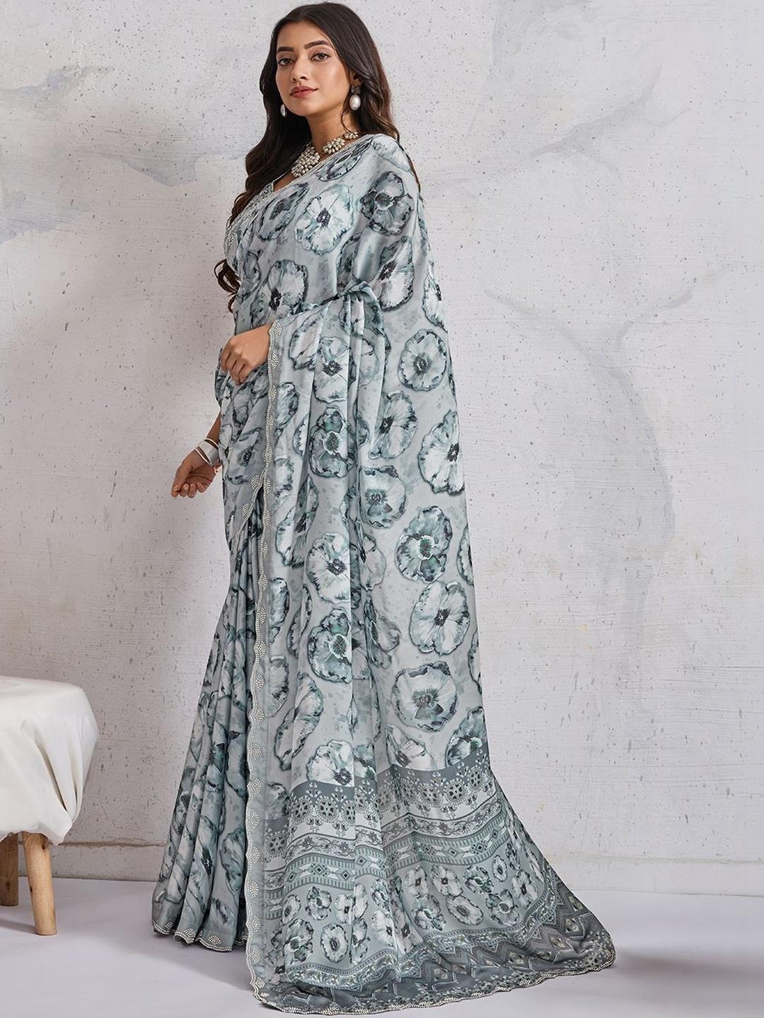 Buy SHOPLANCE Floral Beads And Stones Satin Heavy Work Saree - Sarees ...