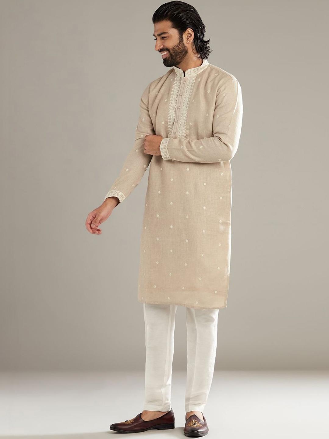 Buy KALKI Fashion Men Ethnic Motifs Embroidered Regular Thread Work ...