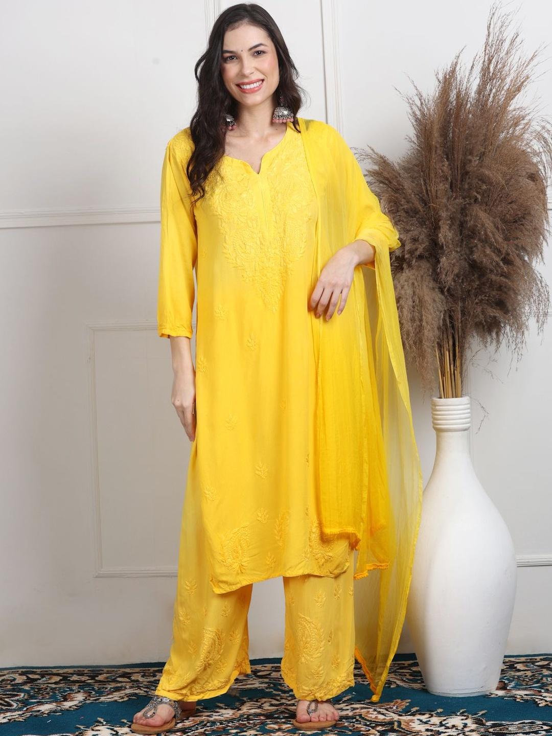 Buy KHAKA Women Ethnic Motifs Embroidered Regular Chikankari Kurta With ...