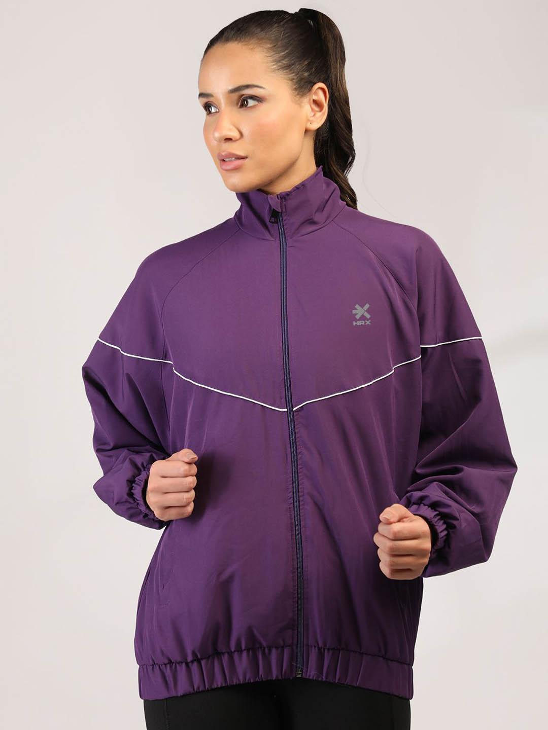 Buy HRX By Hrithik Roshan Women Mock Collar Solid Windcheater Sporty ...