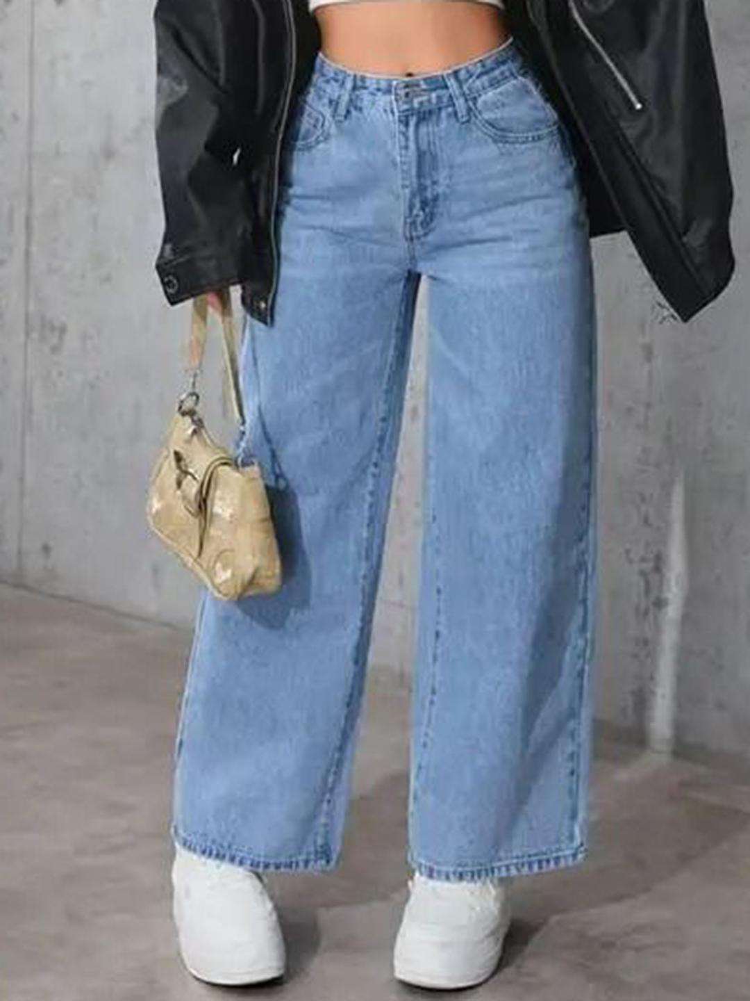 Buy SAKIA Women Jean Wide Leg High Rise Light Fade Jeans Trendy Wide ...