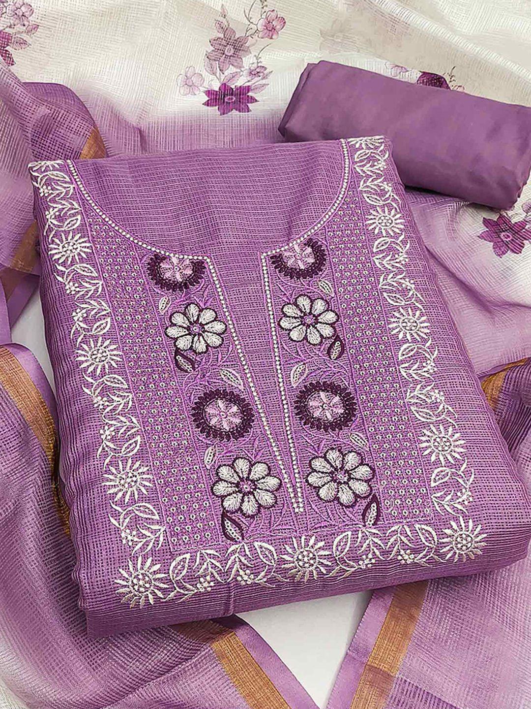 Buy Peachmode Floral Embroidered Thread Work Unstitched Dress Material ...