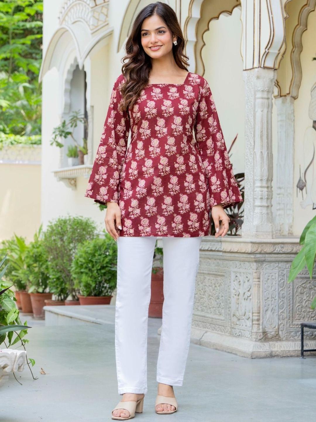 Buy BAESD Women Cotton Blend Floral Printed Square Neck Kurti - Kurtis ...