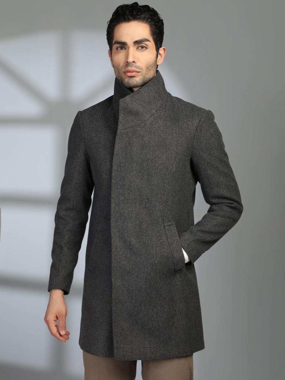 Buy Mast & Harbour Men Regular Fit Single Breasted Mock Collar Overcoat ...
