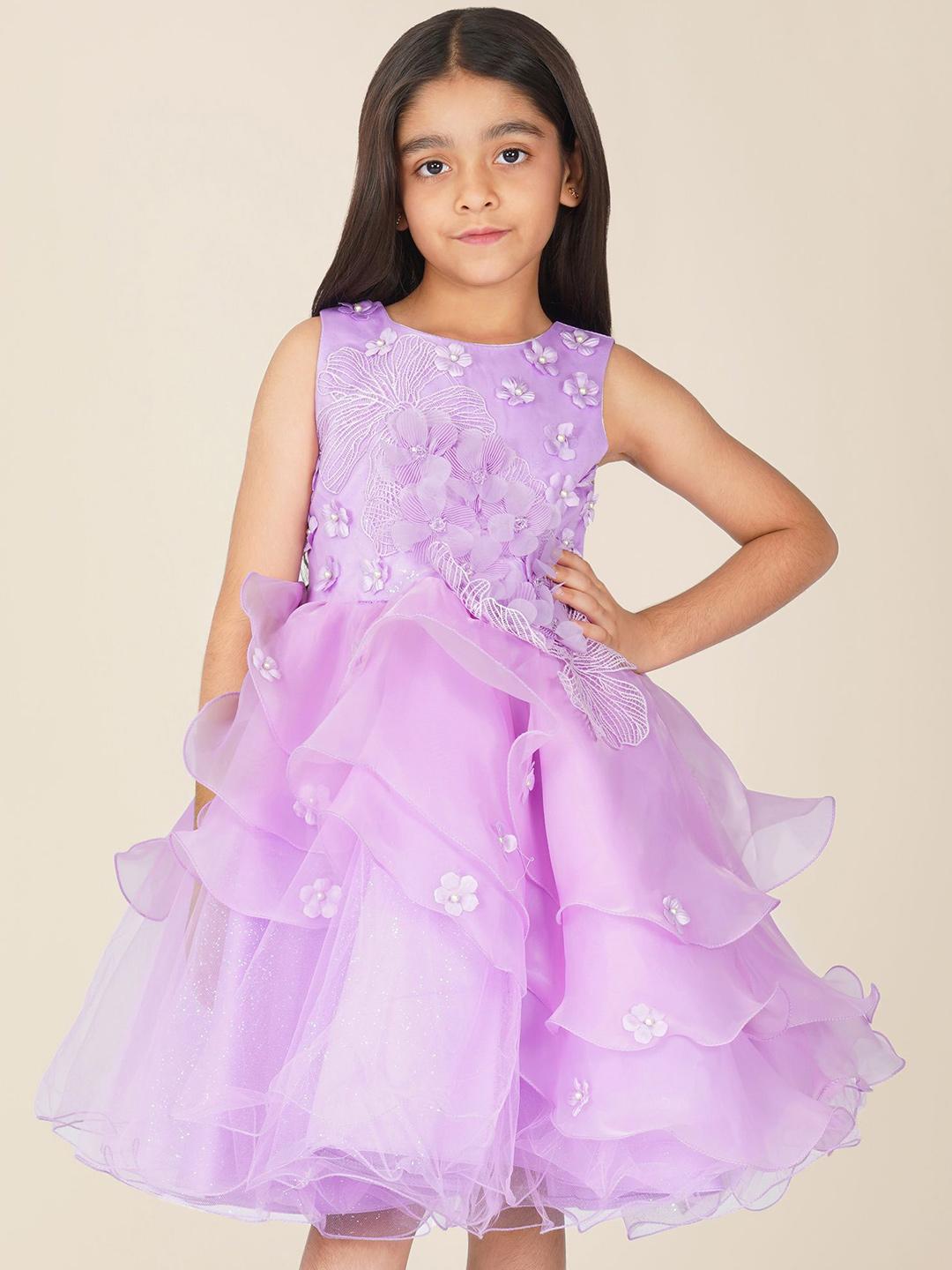 Buy HERE&NOW Girls Satin Floral Embellished Net Fit & Flare Designer ...