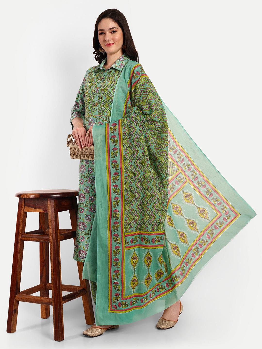 Buy NUNCHII Floral Printed Beads And Stones Pure Cotton Straight Kurta ...