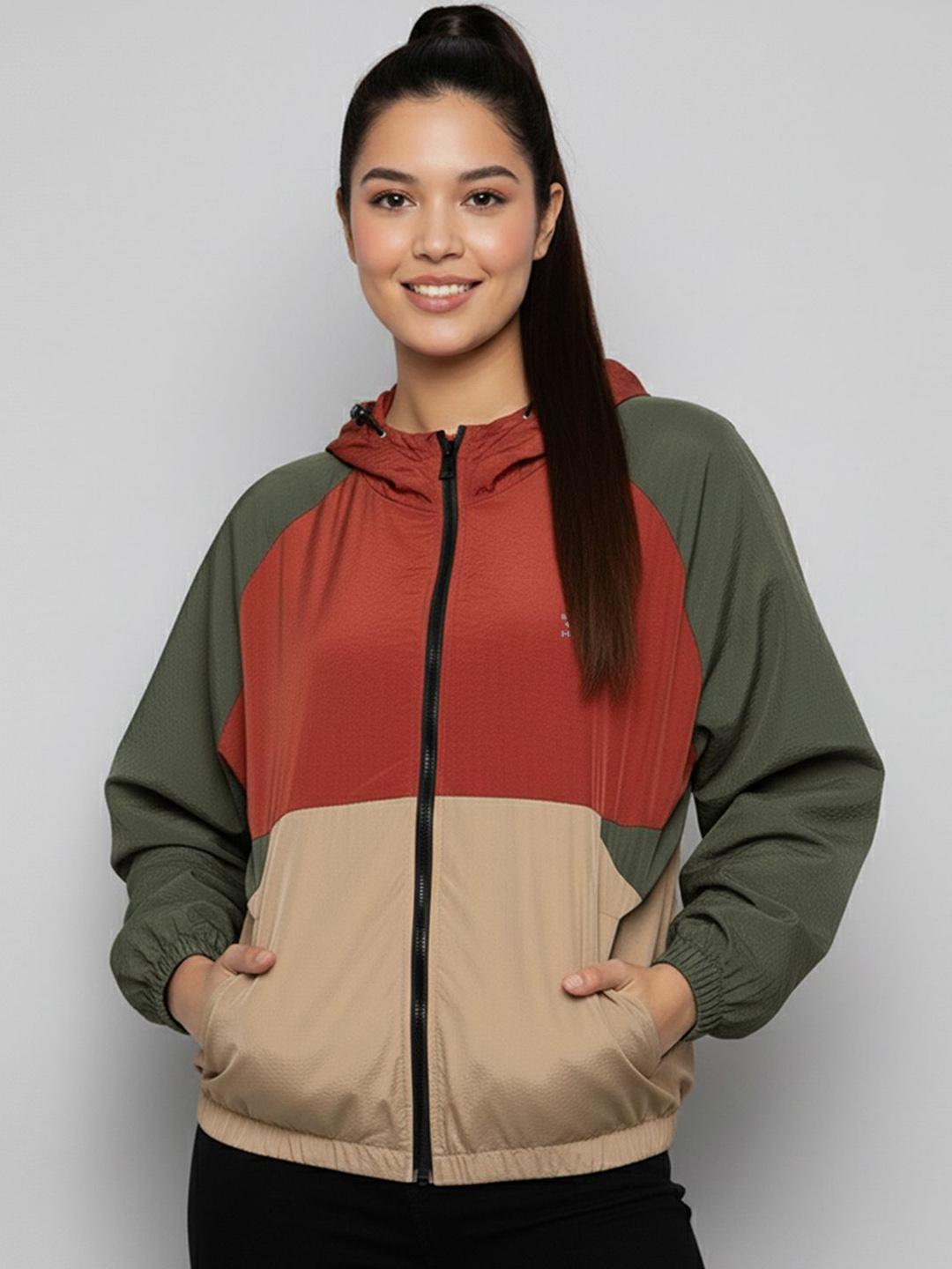 Buy HRX By Hrithik Roshan Women Hooded Colourblocked Windcheater Sporty ...