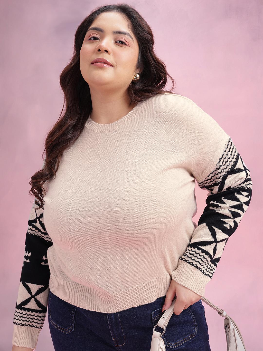 Buy DressBerry Curve Self Design Drop Sleeve Pullover - Sweaters for ...