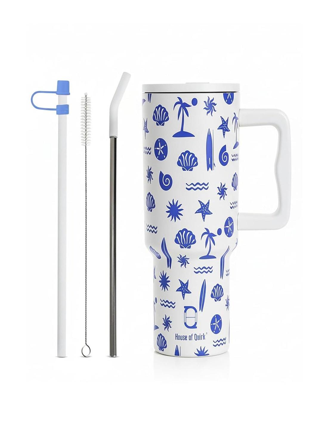 Buy HOUSE OF QUIRK Blue & White Stainless Steel Printed Tumbler 1.2 L ...