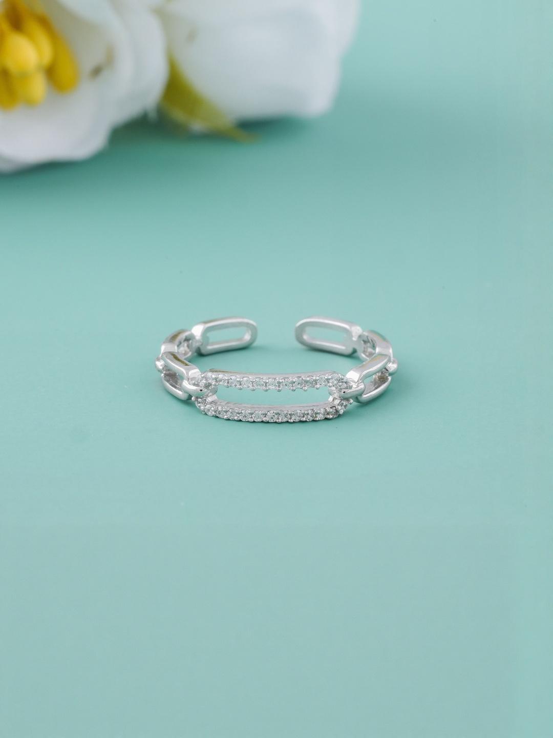 Buy Eri Sterling Silver Zircon Studded Adjustable Finger Ring - Ring ...