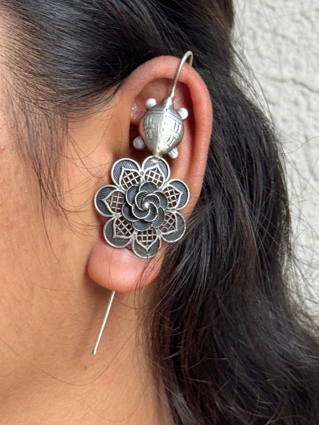 Buy THE NAKHRA STORE Floral Shaped Oxidized Ear Cuff - Earrings for ...
