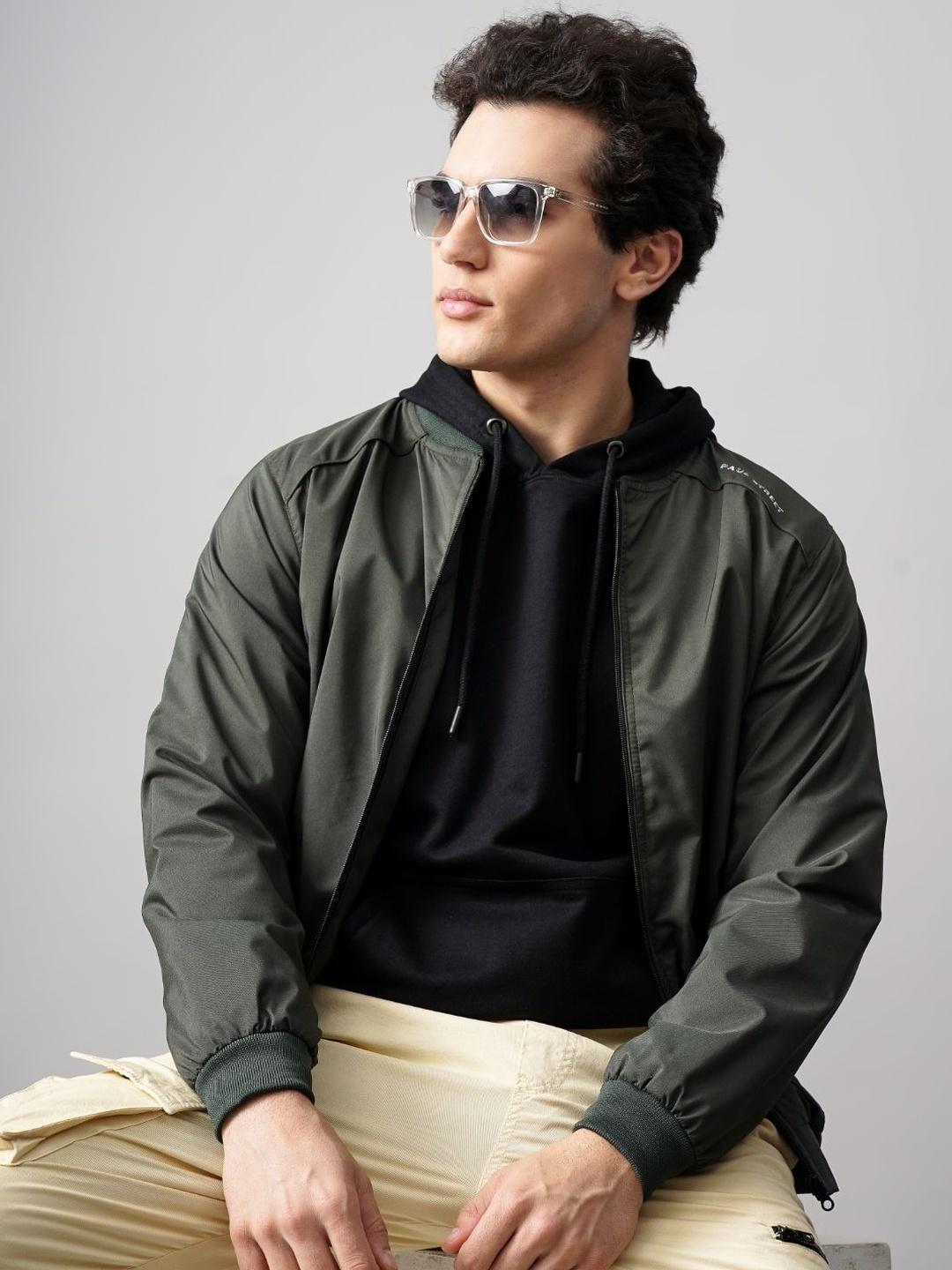 Buy PAUL STREET Men Mock Collar Solid Water Resistant Bomber Jacket ...