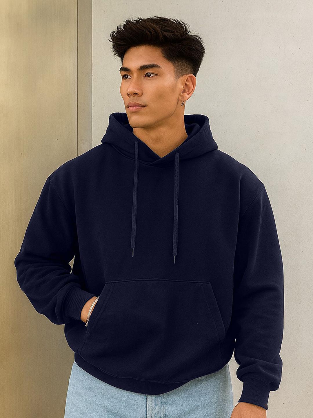 Buy JUMPCUTS Men Hooded Neck Long Sleeves Ribbed Hemline Sweatshirt ...