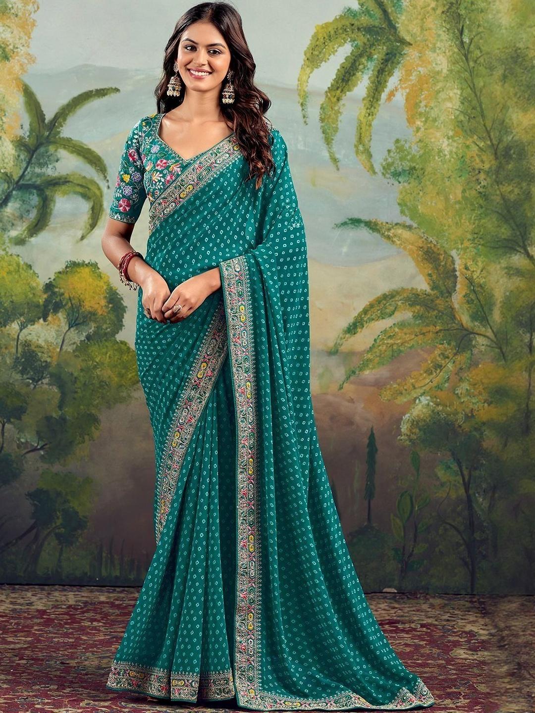 Buy GEN Z TRENDS Ethnic Motifs Embroidered Pure Georgette Heavy Work ...