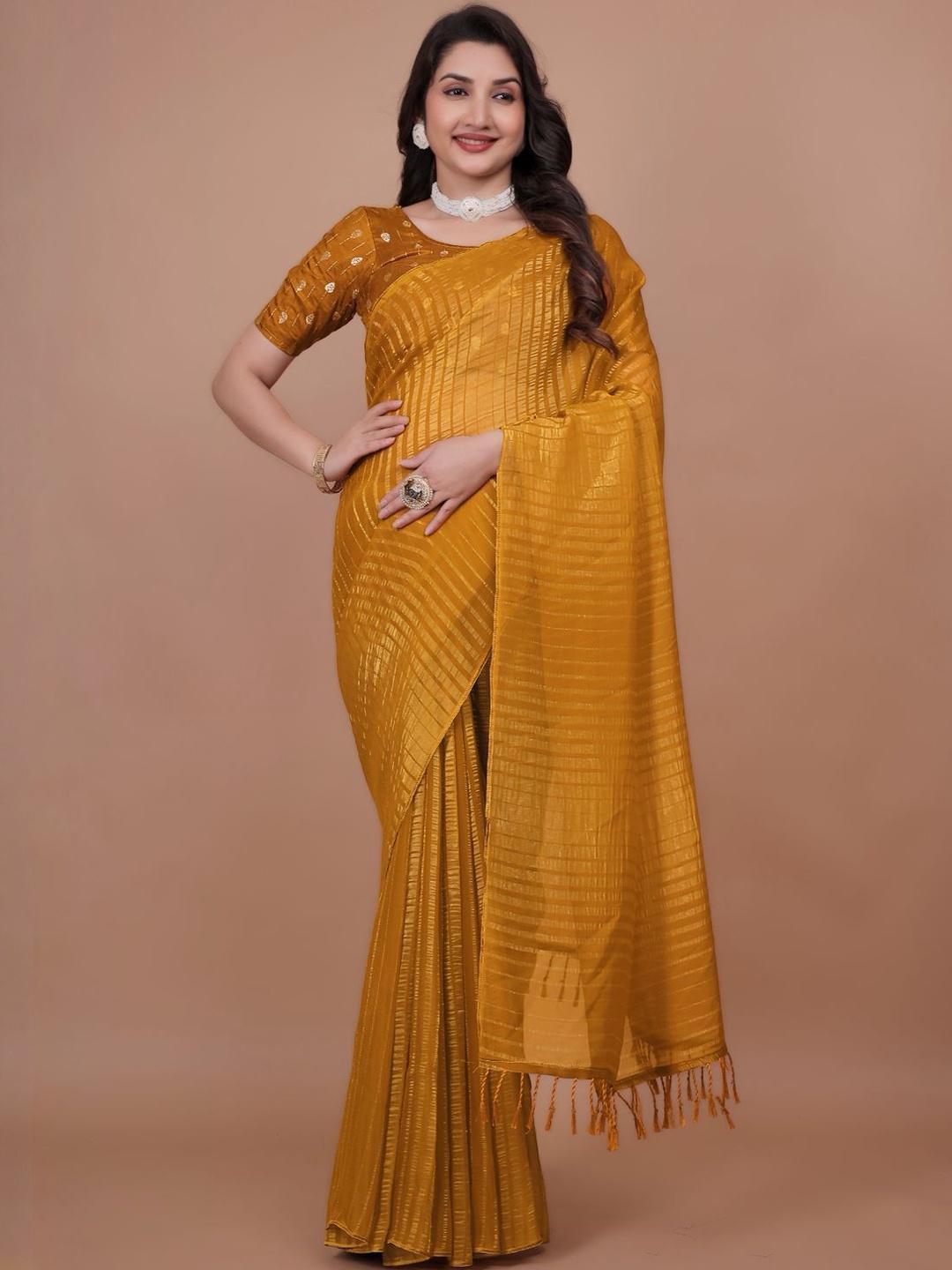 Buy Swaraas Woven Design Zari Pure Georgette Handloom Saree - Sarees ...