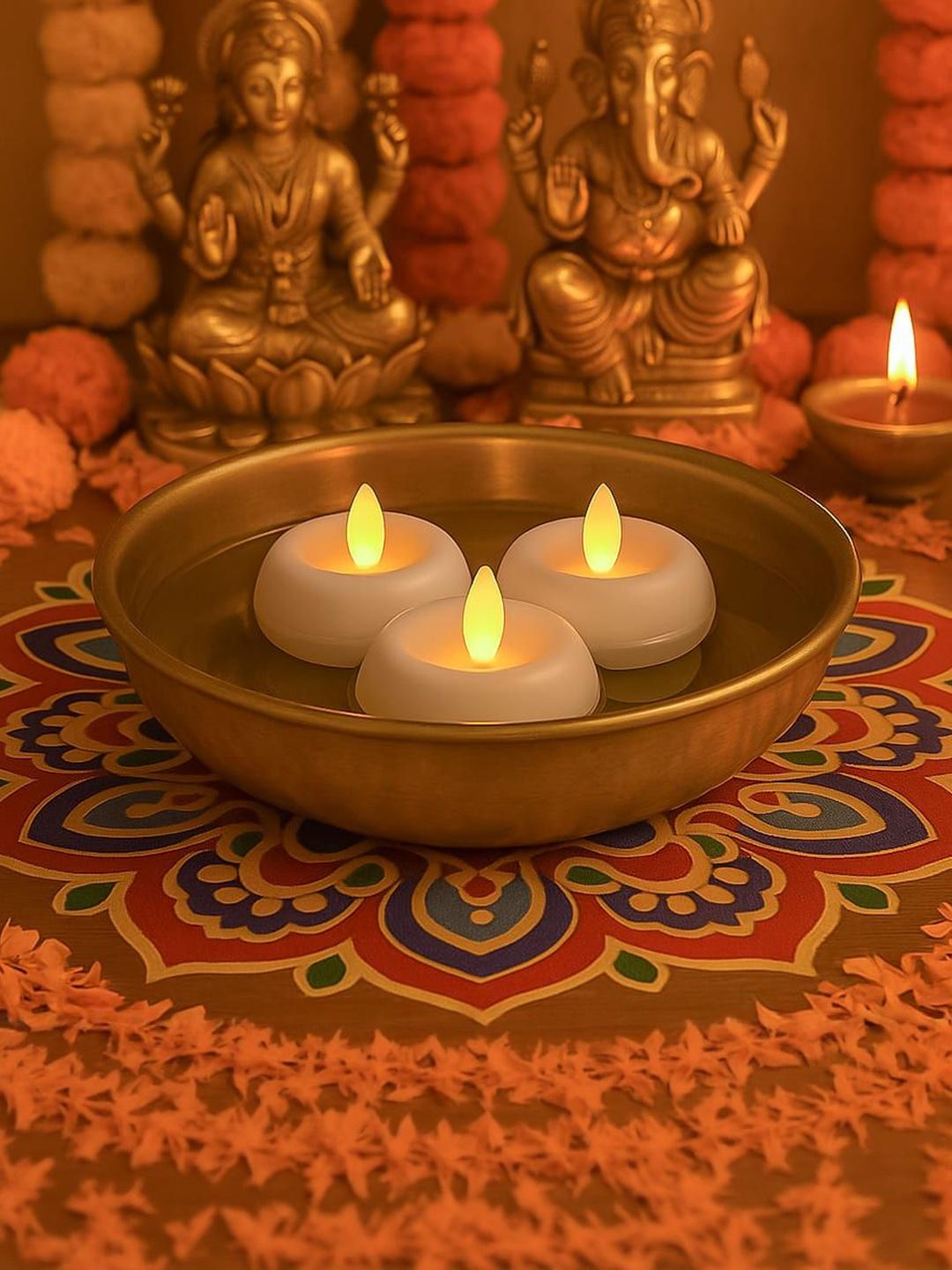 Buy HINDCRAFT Set Of 3 LED Round Tealight Candles - Showpieces for ...