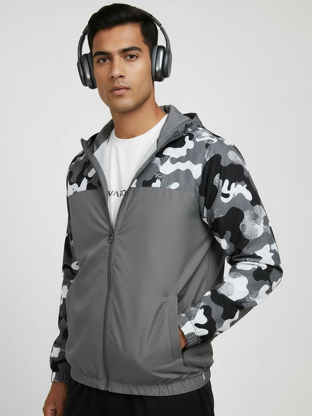 Buy HRX By Hrithik Roshan Men Hooded Camouflage Printed Windcheater ...