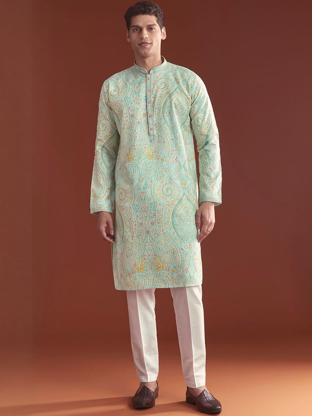Buy KALKI Fashion Men Ethnic Motifs Embroidered Regular Thread Work ...