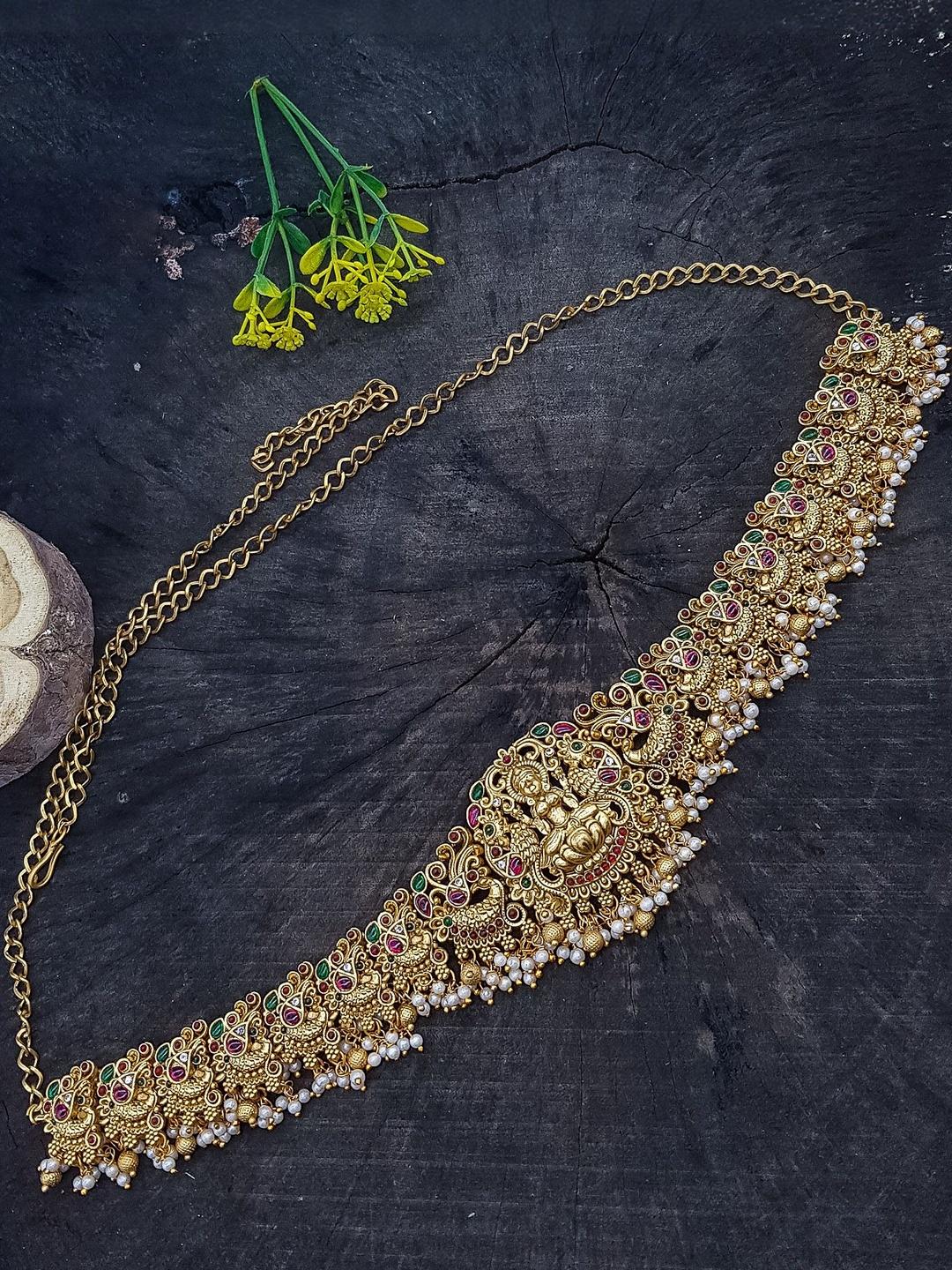 Buy GRIIHAM Gold Plated Pearls Studded Waist Chain - Saree Accessories ...