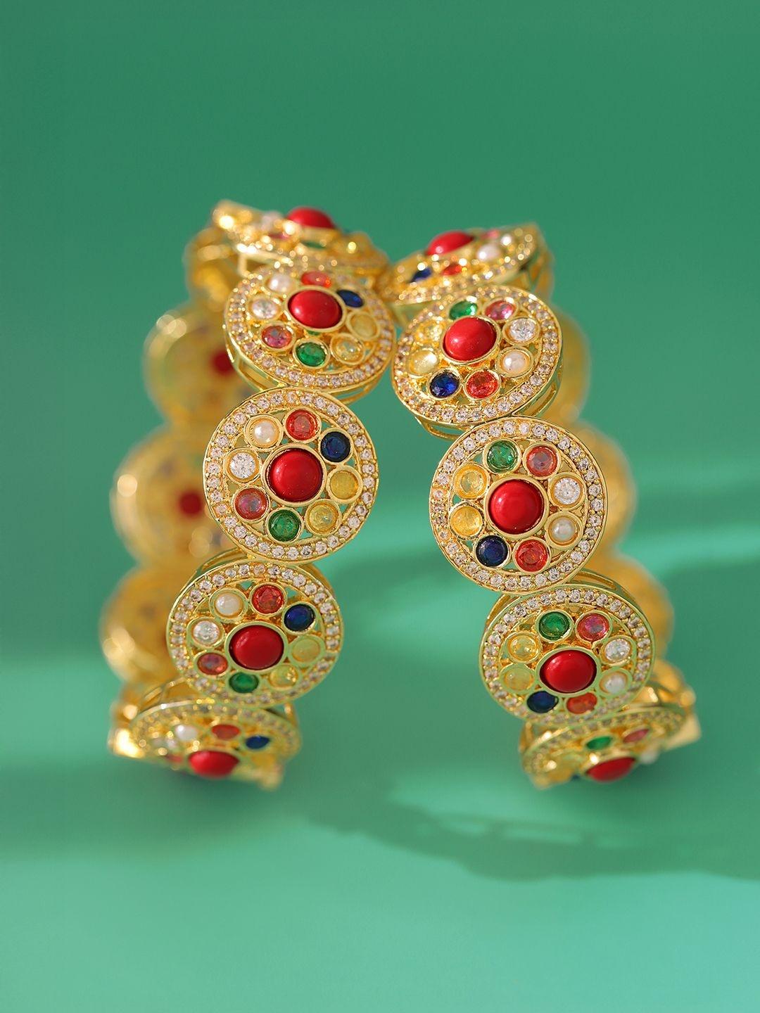 Buy Voylla Set Of 2 Gold Plated American Diamond Stone Studded Bangles ...