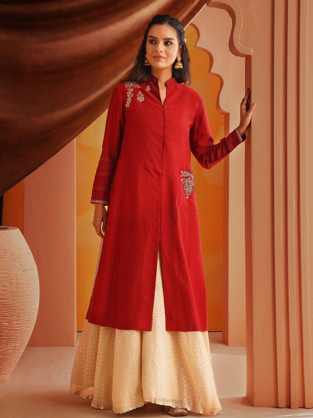 Buy JAYPORE Women Ethnic Motifs High Slit Kurta Set With Skirt - Kurta ...