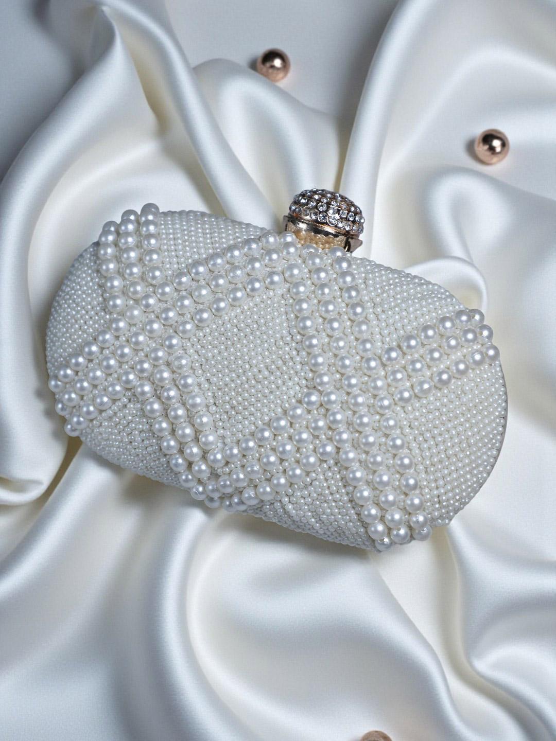 Buy Swisni White Pearls Embellished Purse Clutch - Clutches for Women ...